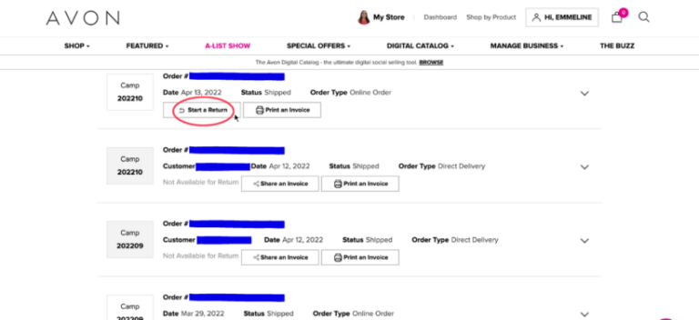 How to process a return as an avon representative